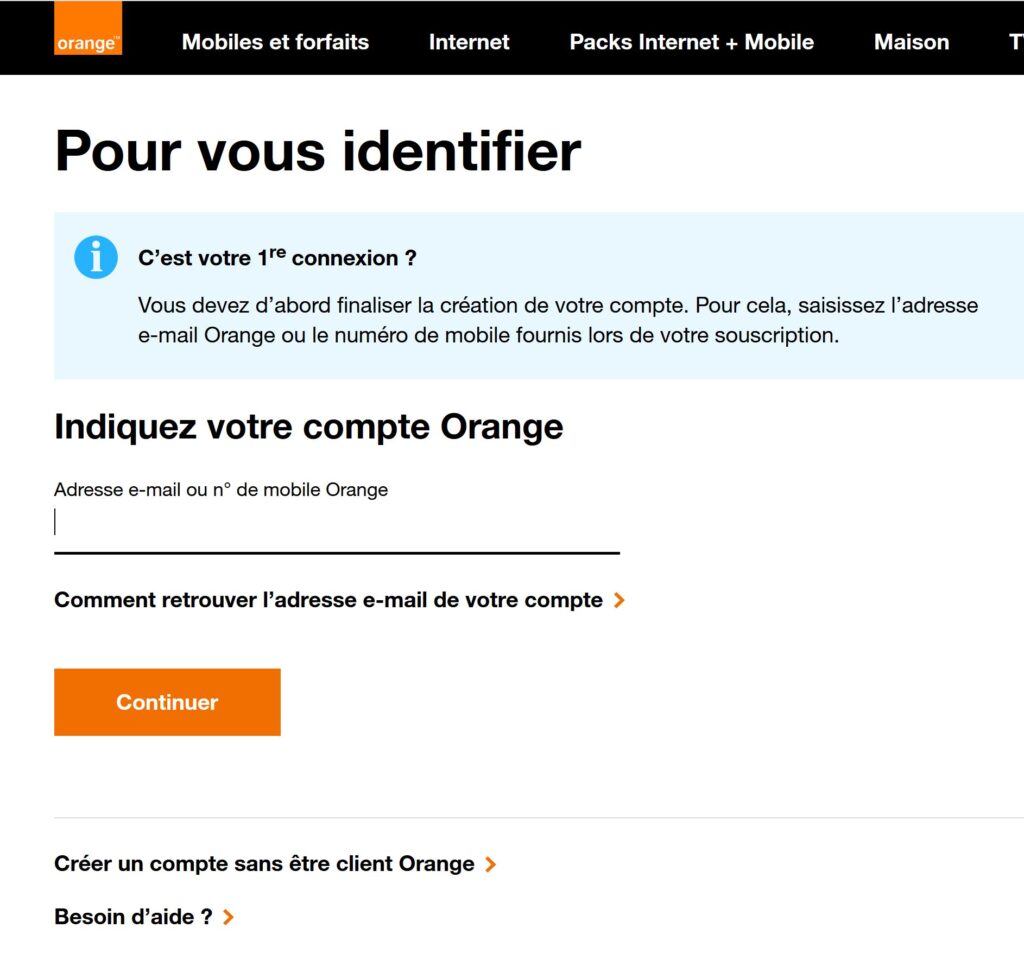 Connexion et création d'un compte en ligne Orange pour mobile, internet ...